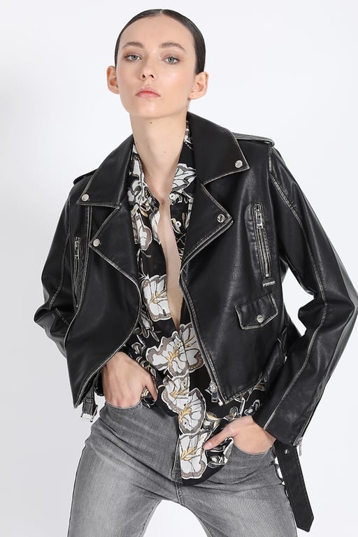 LIOLA Chaqueta Biker Efecto Cuero Desgastado, Negro Liola | falabella.com