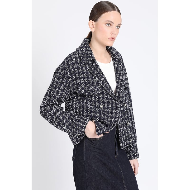 LIOLA Chaqueta Cropped Tweed, Azul Liola | falabella.com