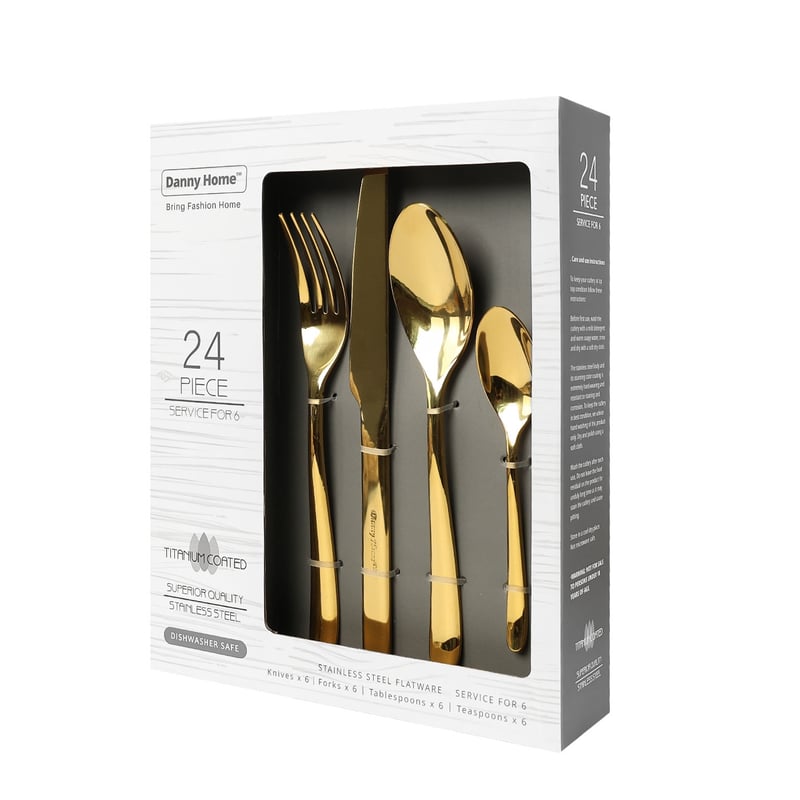 DANNY HOME Set de 24 Cubiertos Dorados Titanium Coated Plus Danny Home ...
