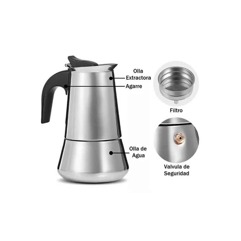 GENERICO Cafetera Italiana Inoxidable Cafetera Espresso 4 Tazas Coffe ...