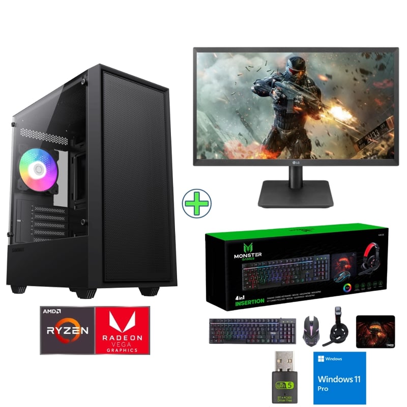 AMD CORP Pc Gamer AMD Ryzen 5 4600G - 16GB Ram - Vega 7 - 1TB - Monitor ...
