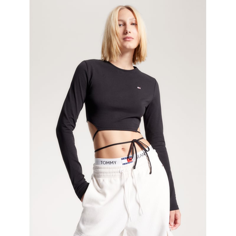 TOMMY HILFIGER Polera Crop Con Cintas Anudables Negro Tommy Hilfiger | falabella.com