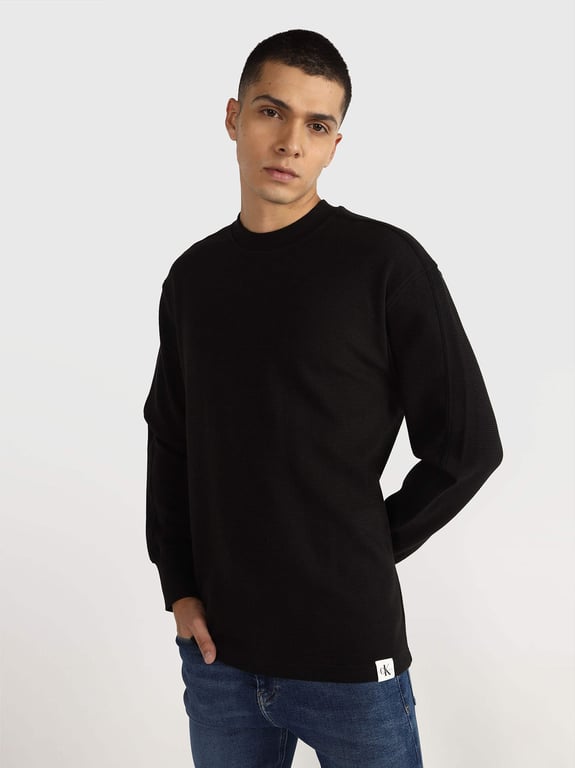 CALVIN KLEIN Polera Ls Woven Tab Waffle Negro Calvin Klein | falabella.com