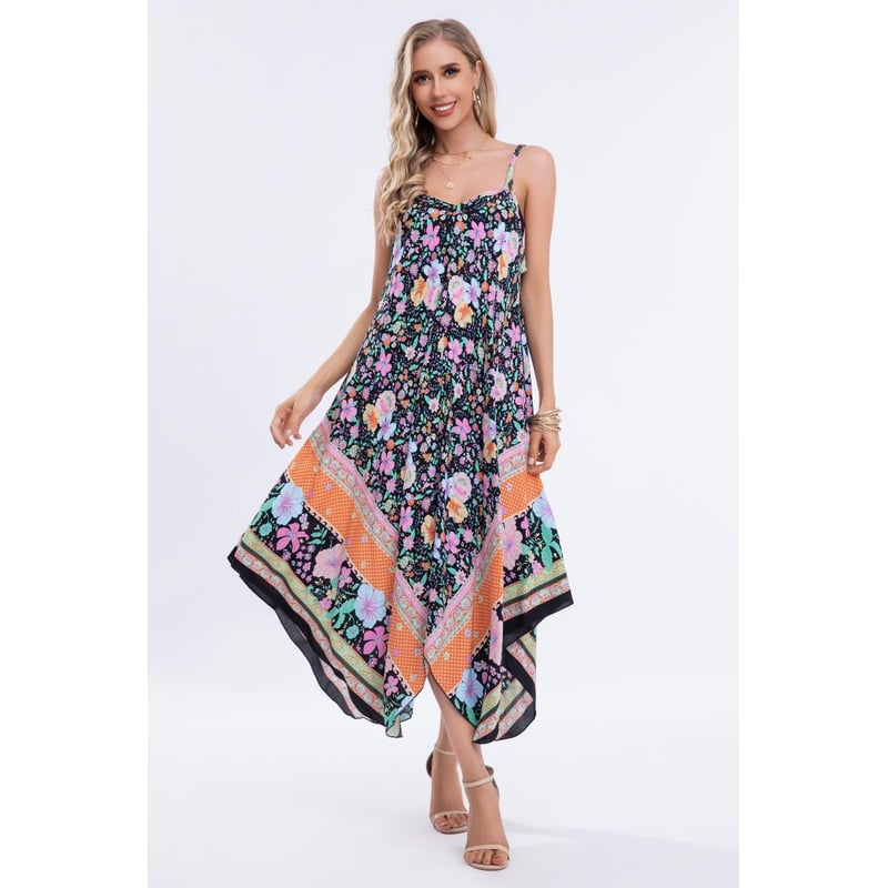 GENERICO Vestido Largo Asimétrico Verano NEGRO ESTAMPADO | falabella.com