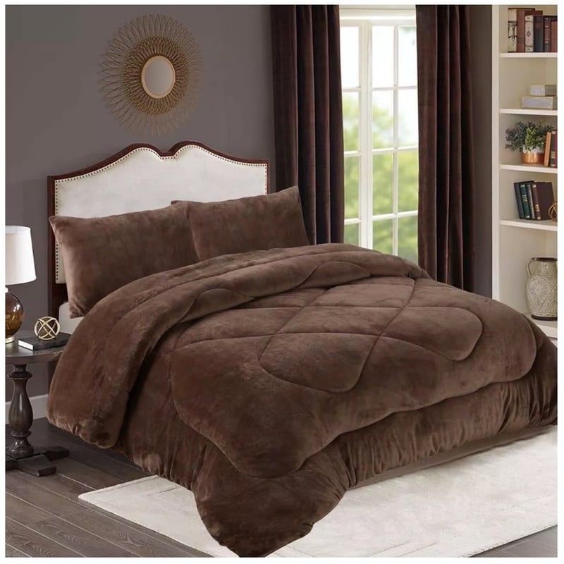 GENERICO Cubrecama Sherpa Coral 2,00 x 2,30 CAFE LISO 2P | falabella.com