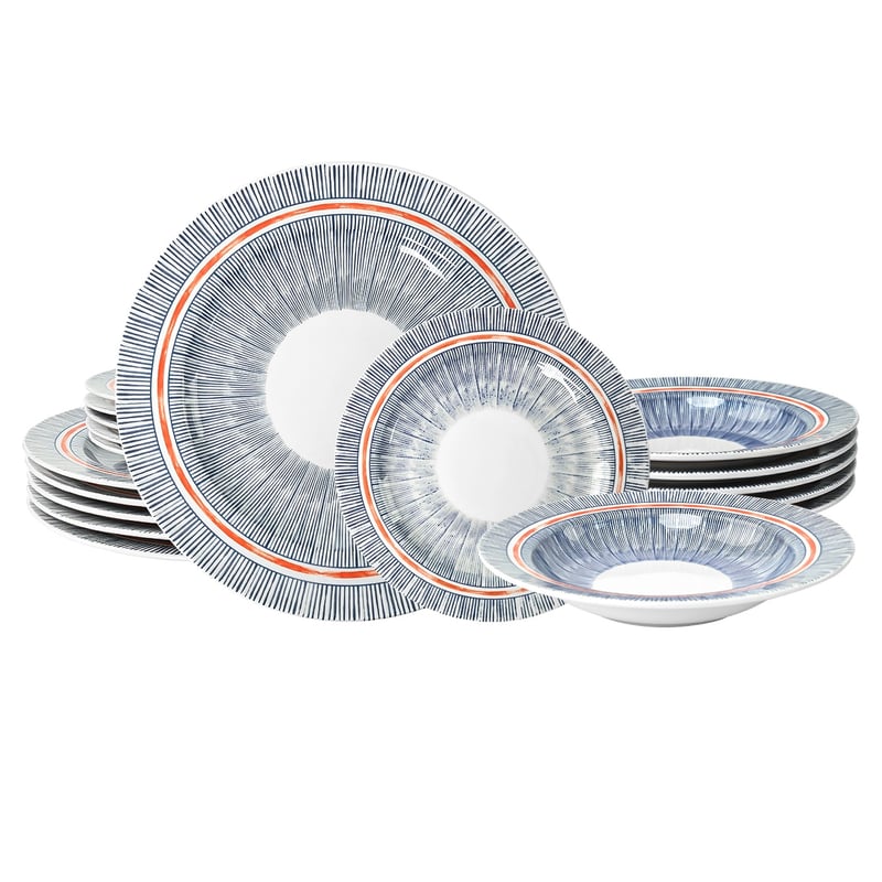 DANNY HOME Juego de Vajillas Porcelana Rayas Espacio Tiempo 18 Piezas ...