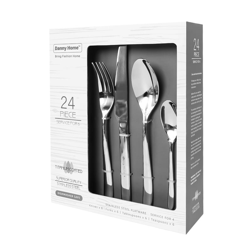 DANNY HOME Set de 24 Cubiertos Acero Inoxidable Plus Titanium Coated ...
