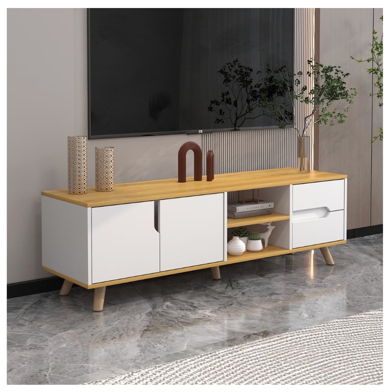 Rack Tv Moderno 140x30x44cm 2 Tiras 2 Puerta Vanguardia | Sodimac ...