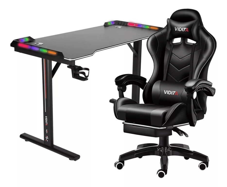 Juego Silla Gamer Con Reposapiés y Escritorio Gamer T-RGB 120cm Negro ...