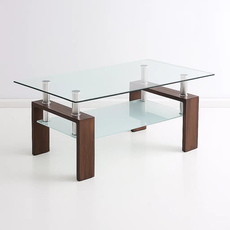 KLIK Mesa de centro para living rectangular de vidrio y madera oscura ...
