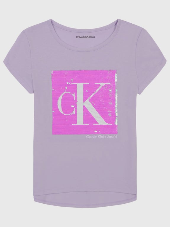 CALVIN KLEIN Polera Niña Colorblock Sequin Lila Calvin Klein ...