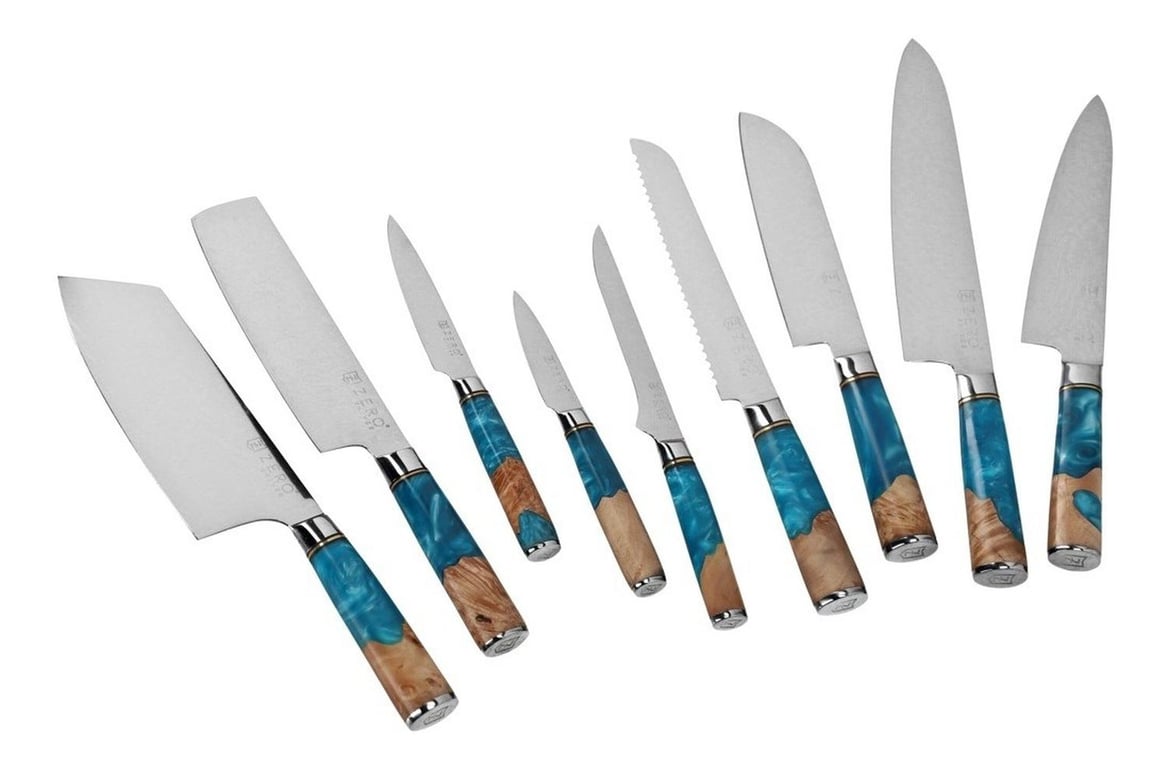 ZERO KNIVES ZK - Set 9 Cuchillos Damascus Blue Resin | falabella.com