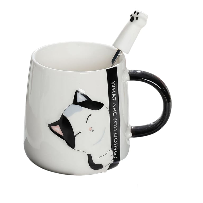 GENERICO Tazón Mug Con Diseños De Gatos Incluye Tapa Y Cuchara ...