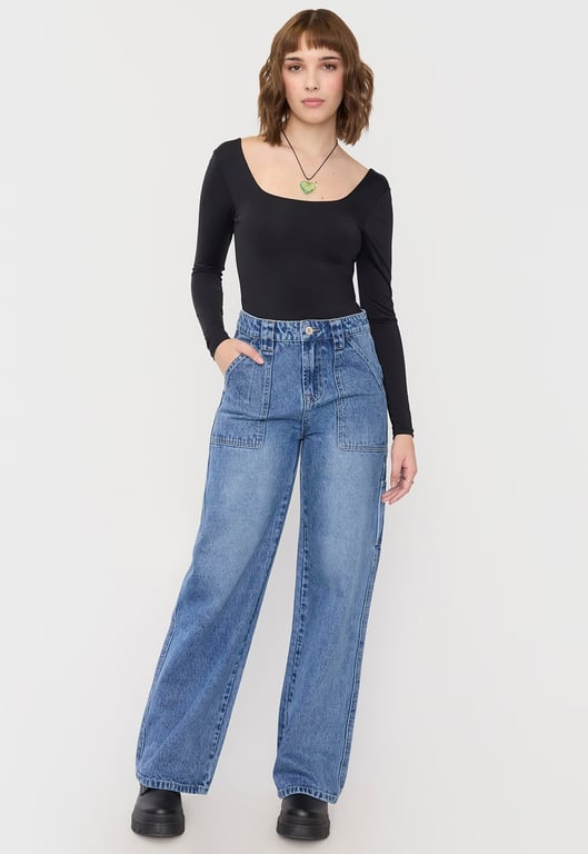 CORONA Jeans Mujer Wide Leg Carpintero Azul Medio Corona | falabella.com