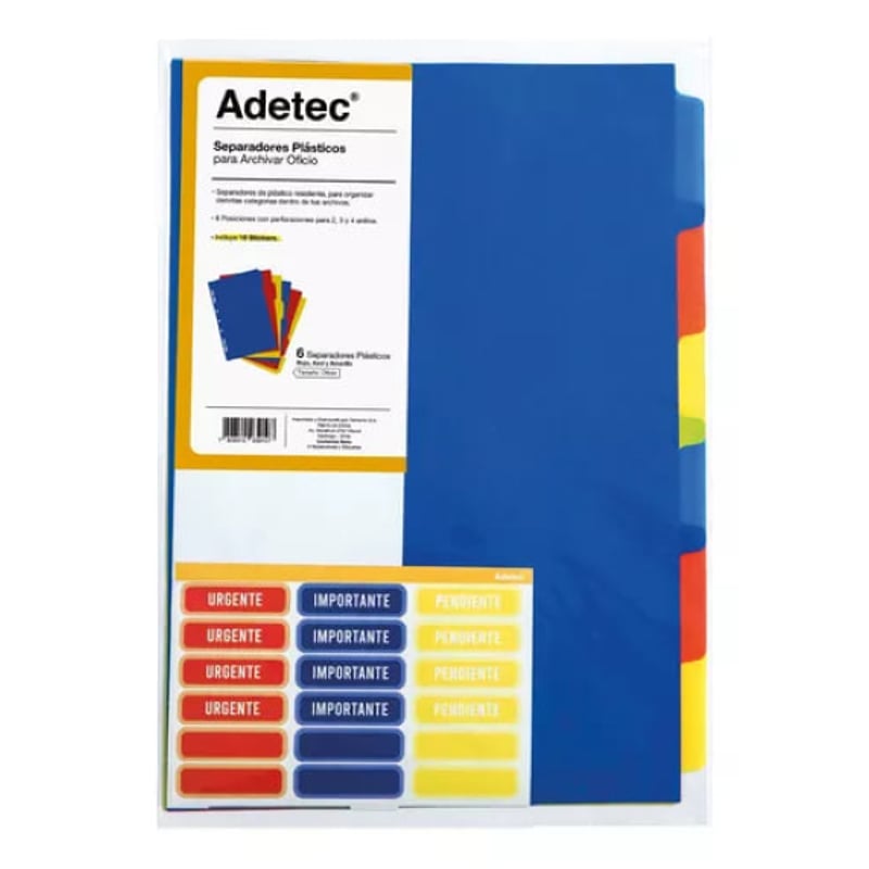 ADETEC Separadores Oficio Vinílico Con Stickers Para Documento 6Un ...
