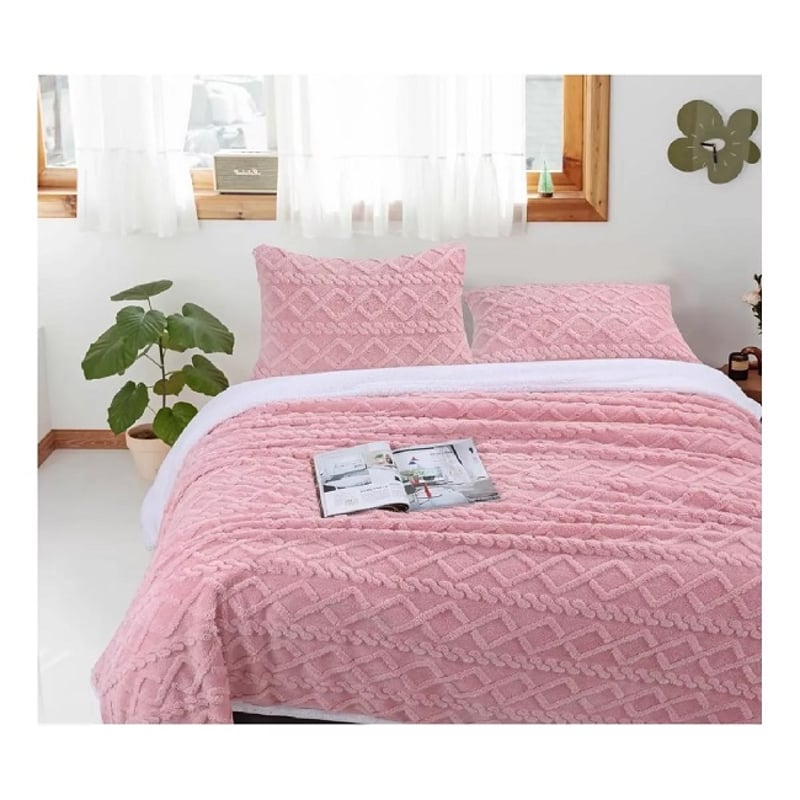 FRAZADA CON CHIPORRO ROSA DISEÑO TRENZADO 2 PLAZA INCLUYE 2 FUNDA TF ...