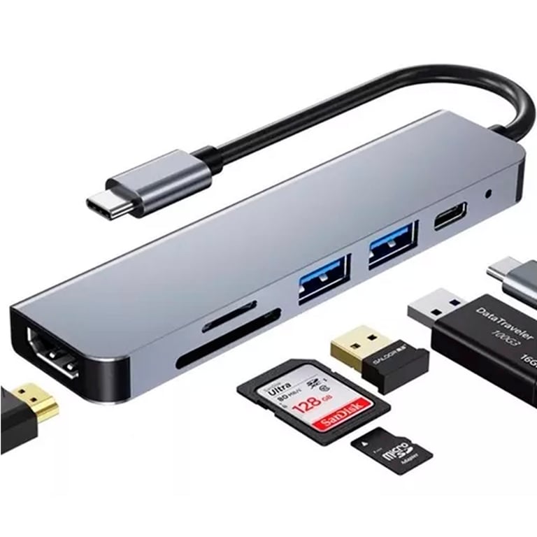 OFERTABKN Hub Adaptador Usb-c 6 En 1 (hdmi,2x Usb 3.0, Tf, Sd, Usb-c) | falabella.com