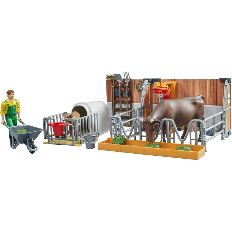 BRUDER BRUDER 62611 BWORLD COW AND CALF BARN WITH FARMER | falabella.com