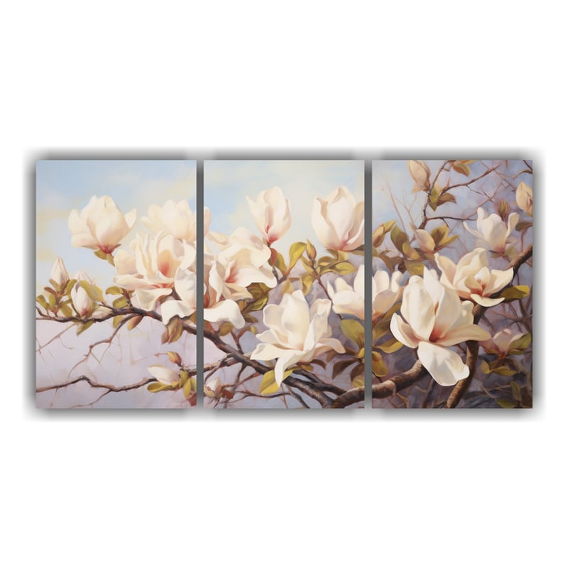 GENERICO Conjunto 3 Lienzos Modernos Impactante A Magnolias Pintura A 120x60cm | falabella.com