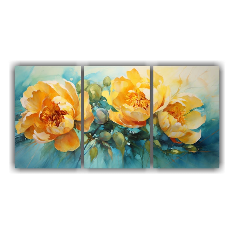 GENERICO Cuadro Abstracto De Flores Peonías Amarillas Y Turquesas Pa 120x60cm | falabella.com