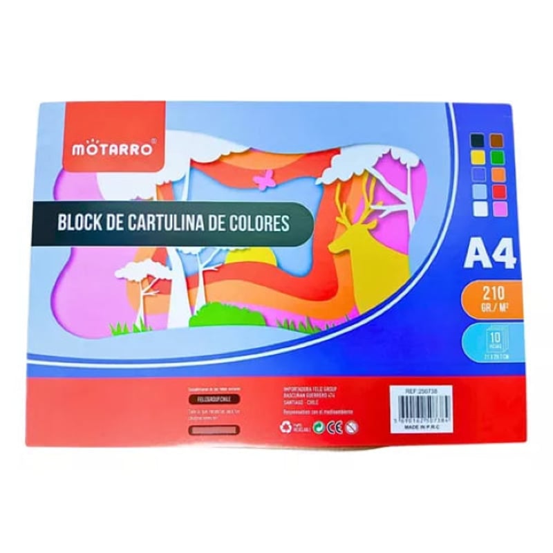 MOTARRO Block De Cartulina De Colores A4 210 g X 10 Hojas | falabella.com