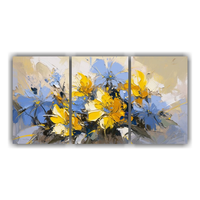 GENERICO Cuadros De Flores Amarillas Y Azules En Lienzo, Decoración 180x90cm | falabella.com