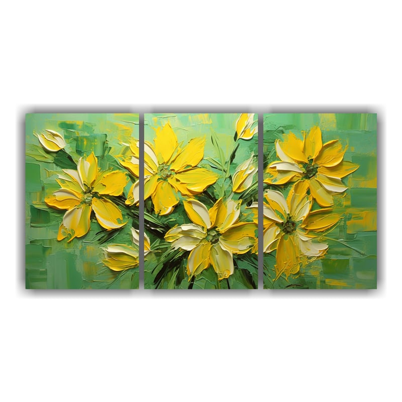 GENERICO Cuadro Movimiento Enigmático Flores Amarillas Y Verdes En L 60x30cm | falabella.com