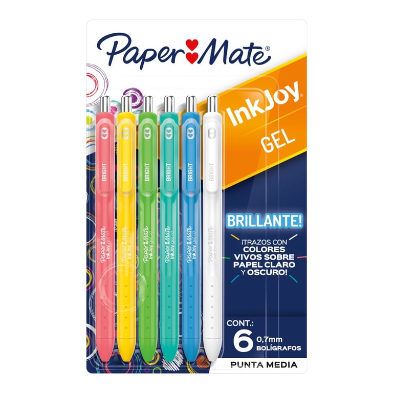 PAPER MATE Set 6 Bolígrafos Inkjoy de Gel Paper Mate Colores Brillantes ...