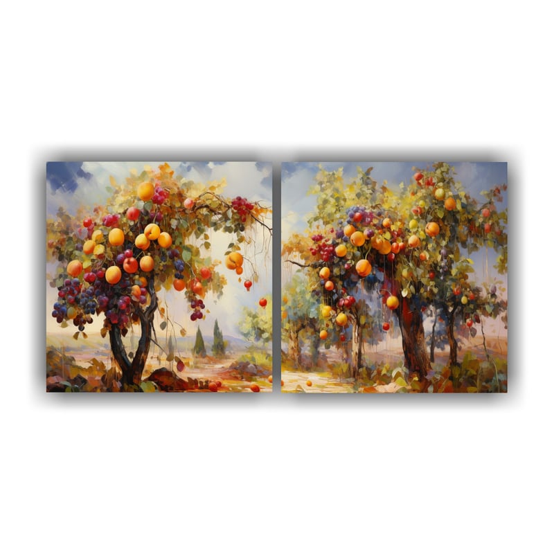 GENERICO Dos Lienzos Pintura Abstracta De Árboles Frutales Estilo ó ...