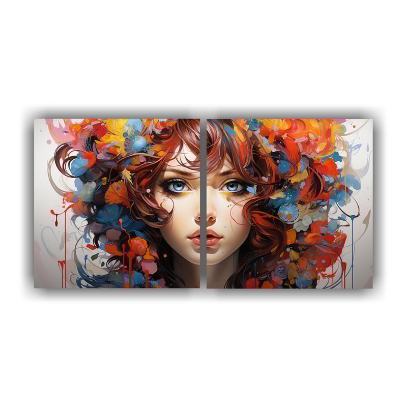 GENERICO Pintura Vintage De Una Chica Comiendo En Lienzo De Dos Cuadr ...