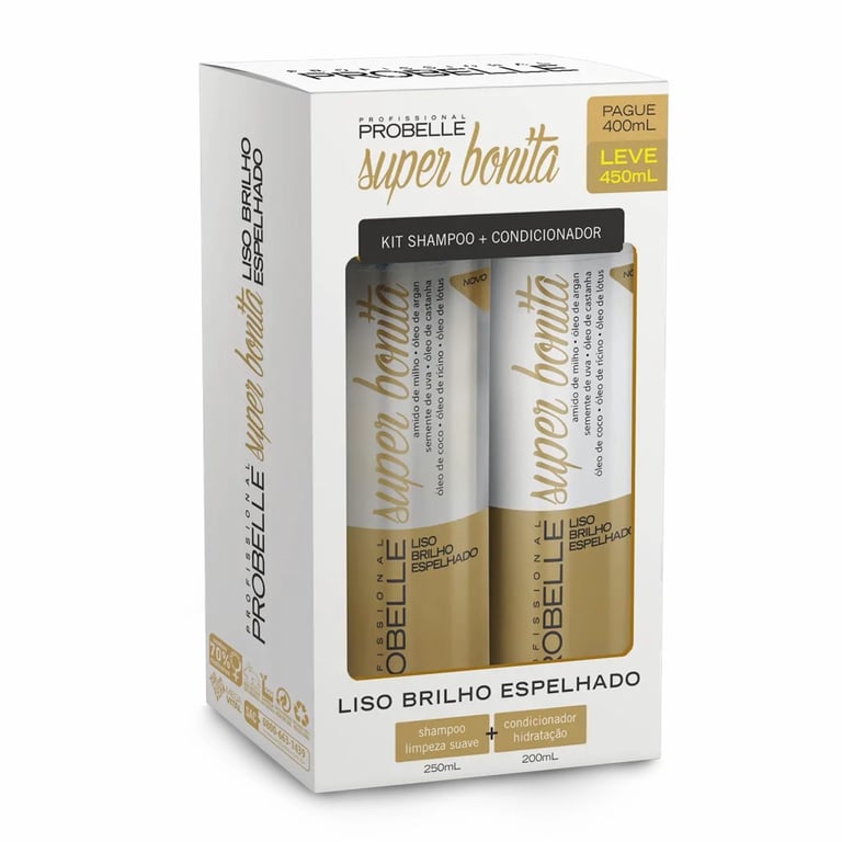 PROBELLE KIT SHAMPOO Y ACONDICIONADOR 500ML LISO BRILLO ESPEJADO ...