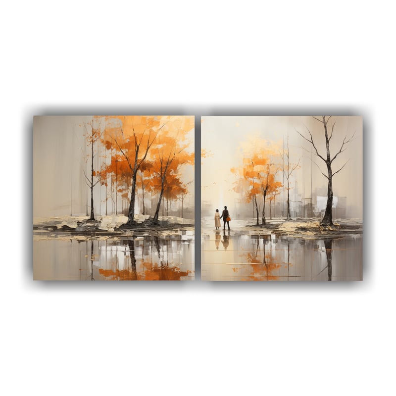 GENERICO Dos Lienzos Abstractos Impresionantes De Árboles En Plata Y ...