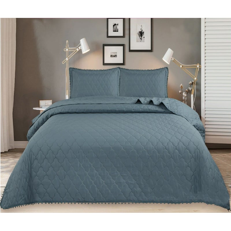 GENERICO CUBRECAMA POMPON QUILT DE VERANO AZUL PETROLEO 2 PLAZA TF ...