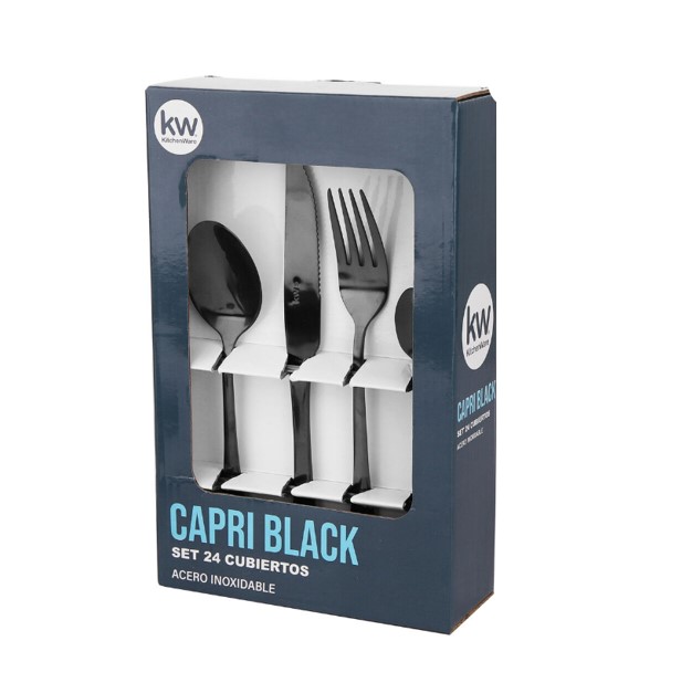 KITCHENWARE SET 24 PIEZAS CUBIERTOS CUBERTERIA CAPRI BLACK | falabella.com