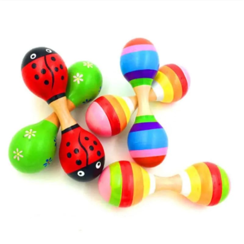 ARTIDIX Maraca doble de madera 2 unidades de colores para bebés ...