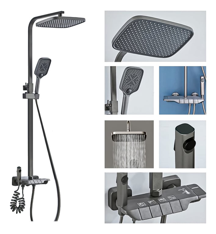 Ducha Columna Moderna 4 Funciones Llave Botones Negro Mate | Sodimac ...