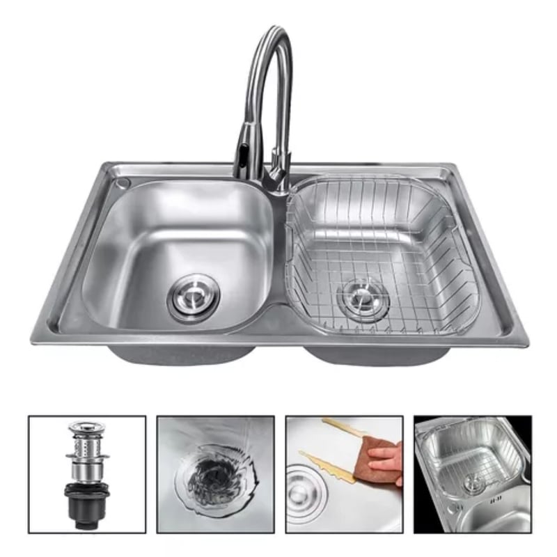 Lavaplatos Doble 78x42 Sobrecubierta Con Grifo Acero Inoxidable ...