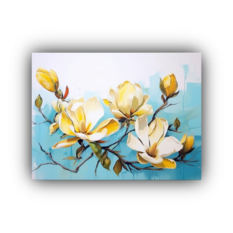 GENERICO Cuadro De Magnolias Amarillas Y Turquesas En Vanguardia Abst 75x50cm | falabella.com