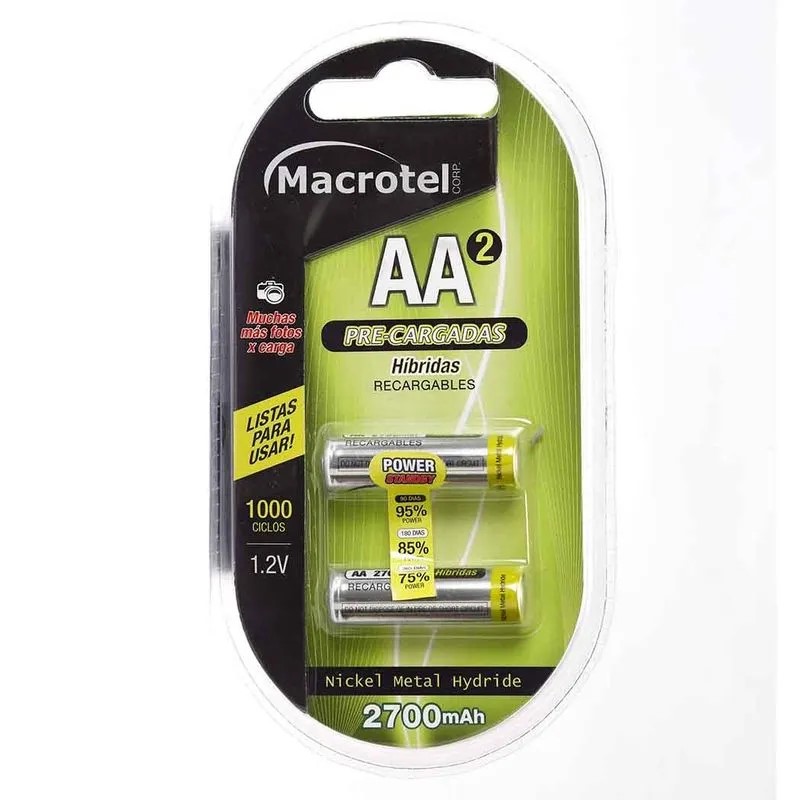 Pack 2 Pilas Recargables AA Macrotel 2700ma | Sodimac Chile