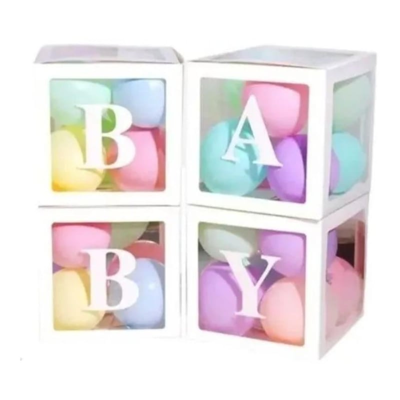 GENERICO Set 4 Cajas Cubo Decorativas para Baby Shower con Globos ...