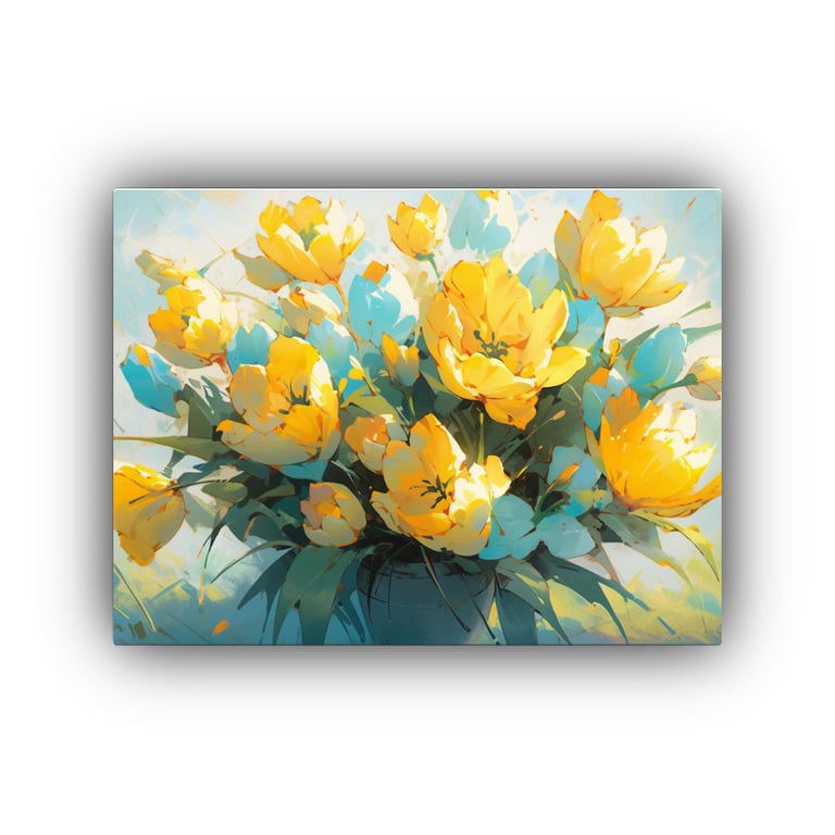 GENERICO Cuadro En Lienzo De Flores Amarillas Y Turquesas Con Composi 50x40cm | falabella.com