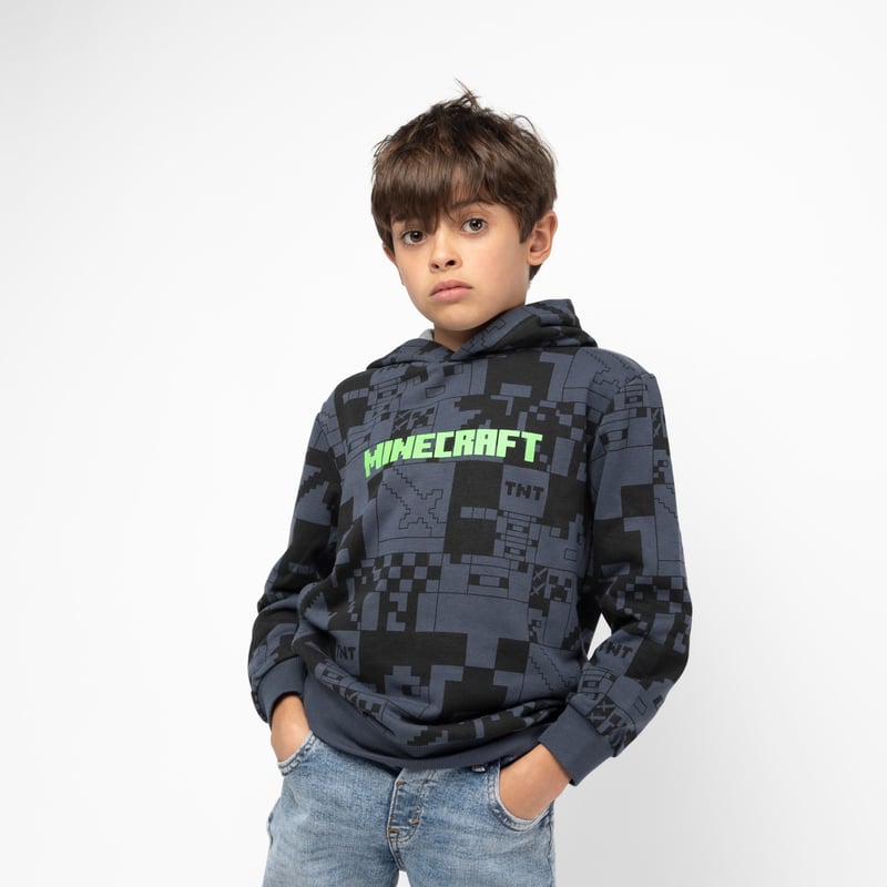 MINECRAFT Poleron Con Gorro Niño Full Print Negro Minecraft | falabella.com