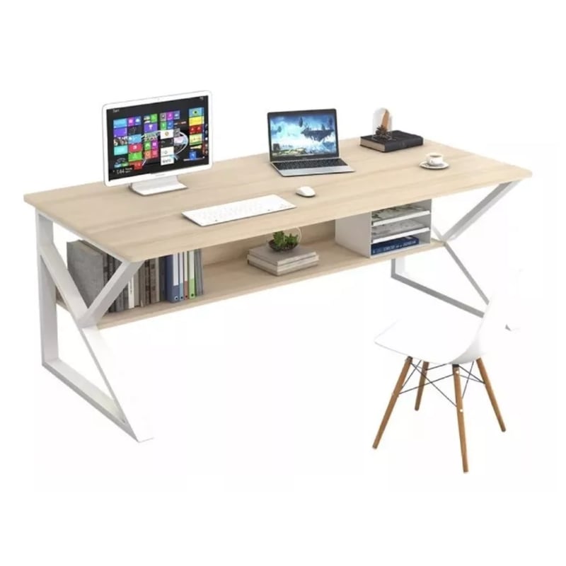 Escritorio Pata Metal Oficina 140x60x75cm Gruesa 15mm con repisa | Sodimac Chile