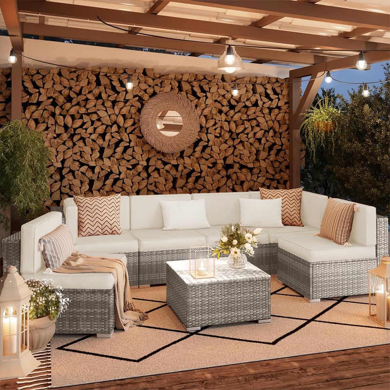 ELEMENT DESIGN Juego de Living de Terraza Rocco - Sofá Seccional de 7 ...