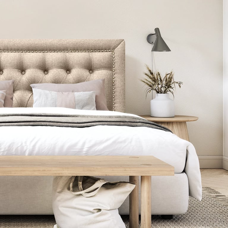 ESPACIO HOGAR Respaldo de Cama Capitoné Frame Tachas Lino Beige 2 ...