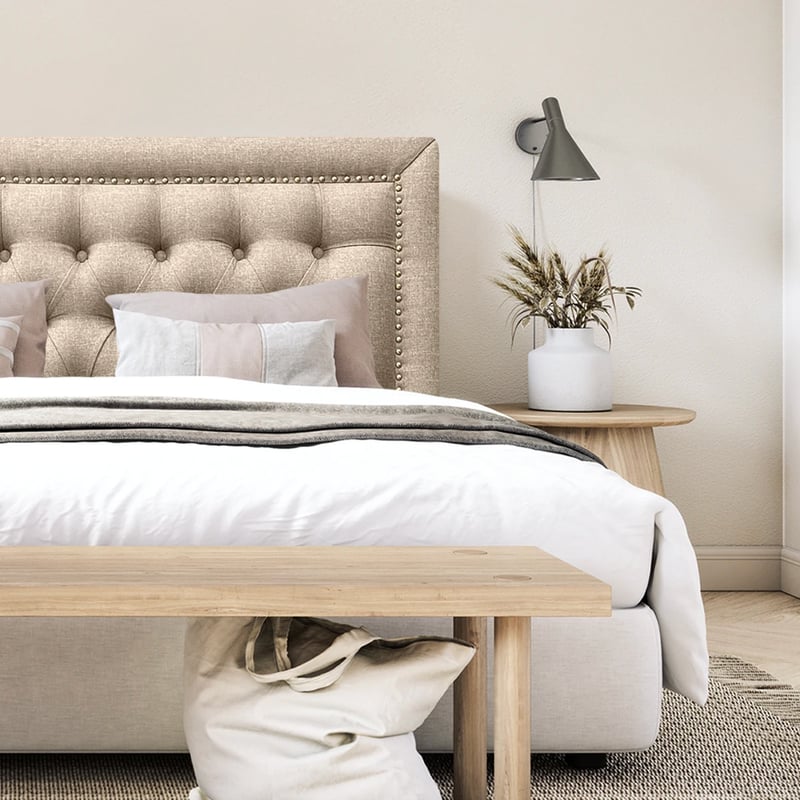 ESPACIO HOGAR Respaldo de Cama Capitoné Frame Tachas Lino Beige Super King | falabella.com