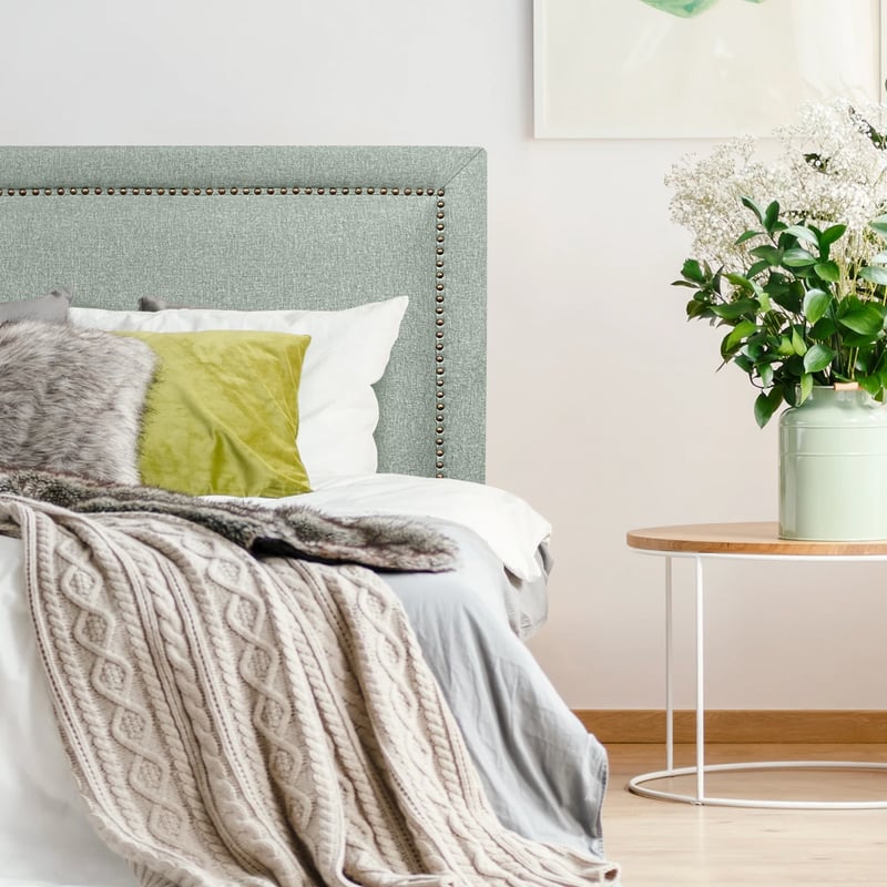 ESPACIO HOGAR Respaldo de Cama Flat Frame Tachas Lino Verde Jeans 2 Plazas | falabella.com