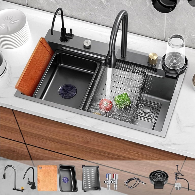 BLUEDREAMER Combo Lavaplato Cascada Empotrado 68x45x21cm Acero ...