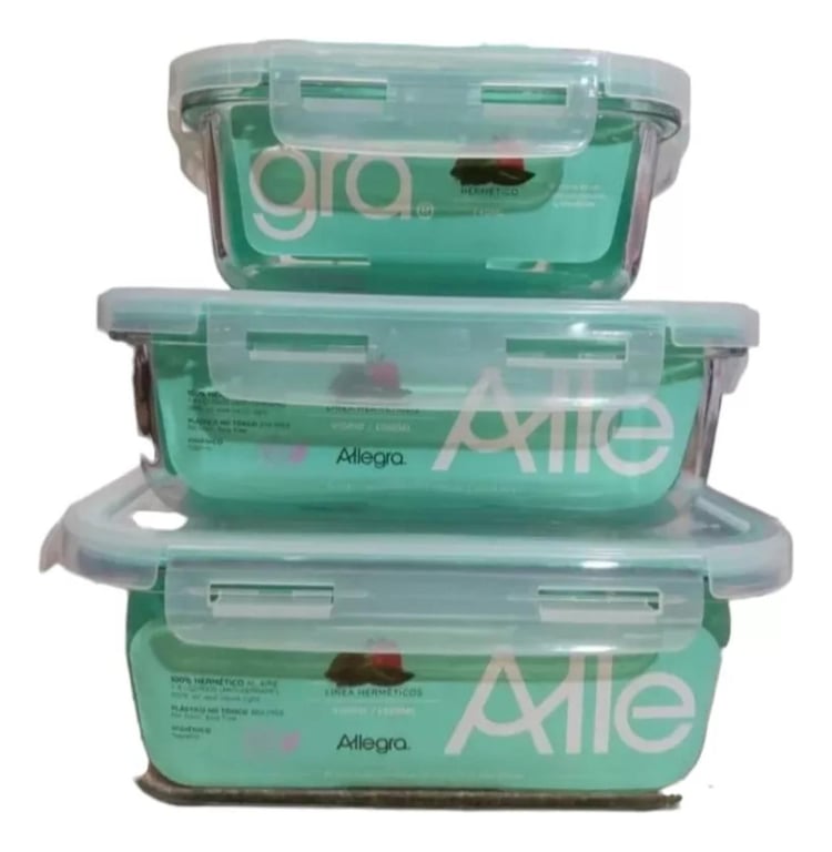 IMPORTCLICK Set 3 Tupper Hermético Vidrio Para Alimentos 17 x 12 x 5.5 ...