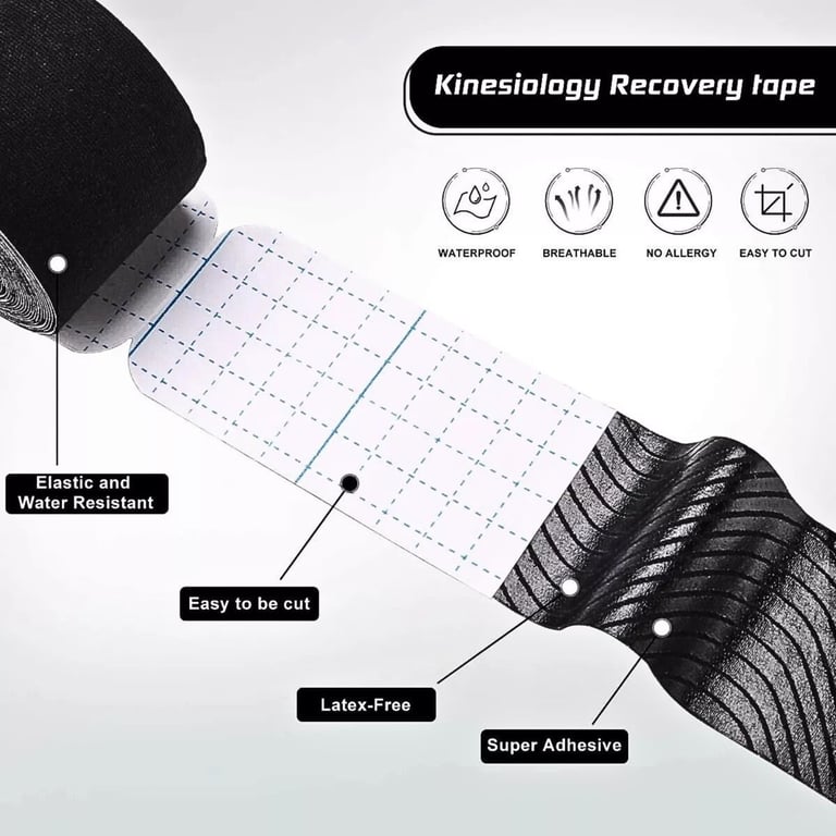 RECOVERY Tape Kinesiológico Precortado Negro 5cm x 5mt Recovery ...